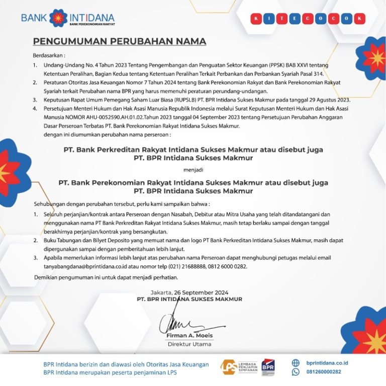 Perubahan nama Bank Perkreditan Rakyat (BPR) menjadi Bank Perekonomian ...